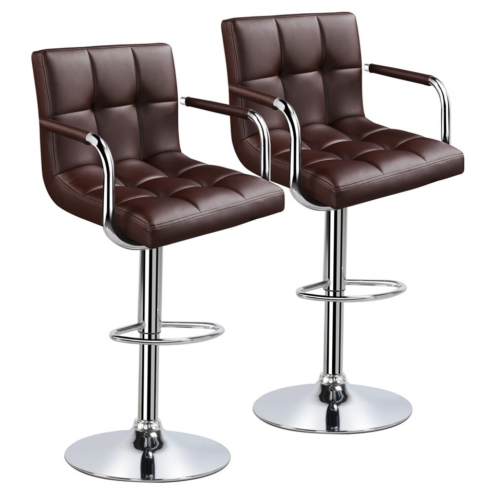 Bar Stools with Armrest, PU Leather Swivel Stools Set of 2 for Kitchen ...