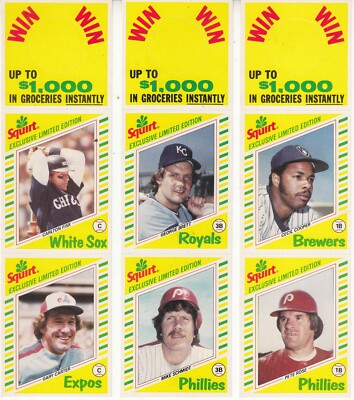 1982 Squirt Baseball Set (22) Uncut Panels - GEORGE BRETT / PETE ROSE ...
