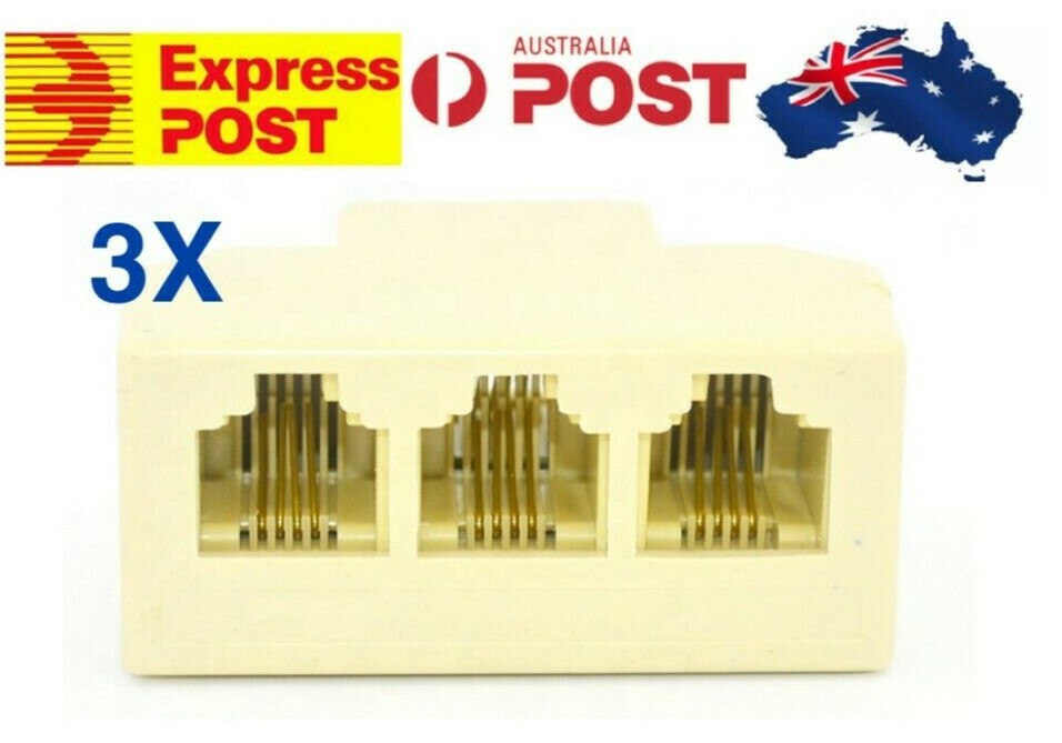 3x J11 1 to 3Female Telephone Fax Cable Line Connector Splitter Adapter ...