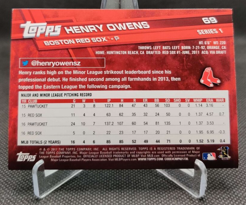 2017 Topps #69 Henry Owens Boston red Sox baseball card | eBay