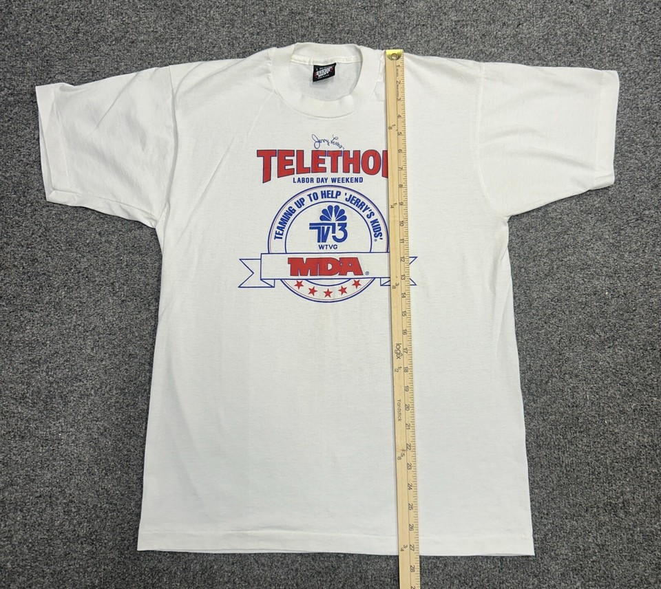 Vintage 90s Jerry Lewis MDA Telethon Single Stitch White T-Shirt Size ...