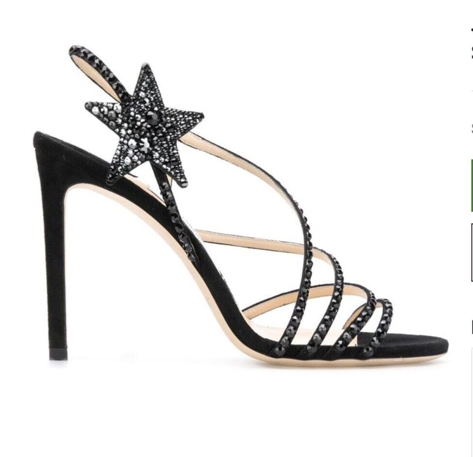 Jimmy Choo Lynn 100 Black Crystal Embellished Star Strap Jimmy Choo Lynn 100 Black Crystal Embellished Star Strap