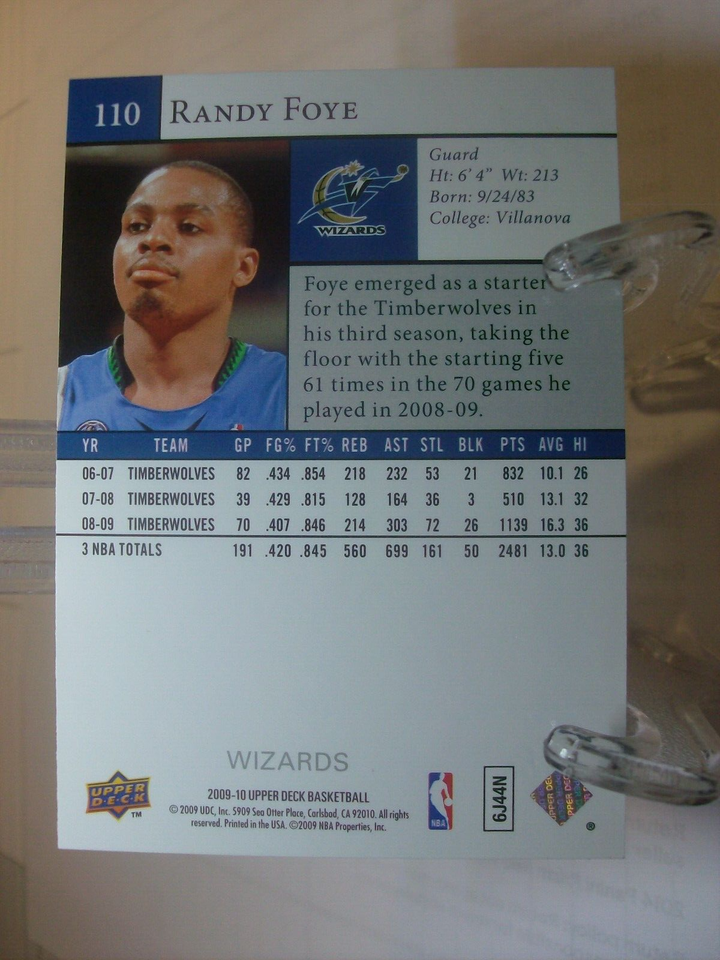 2009-10 Upper Deck Basketball #110 - Randy Foye - Washington Wizards ...