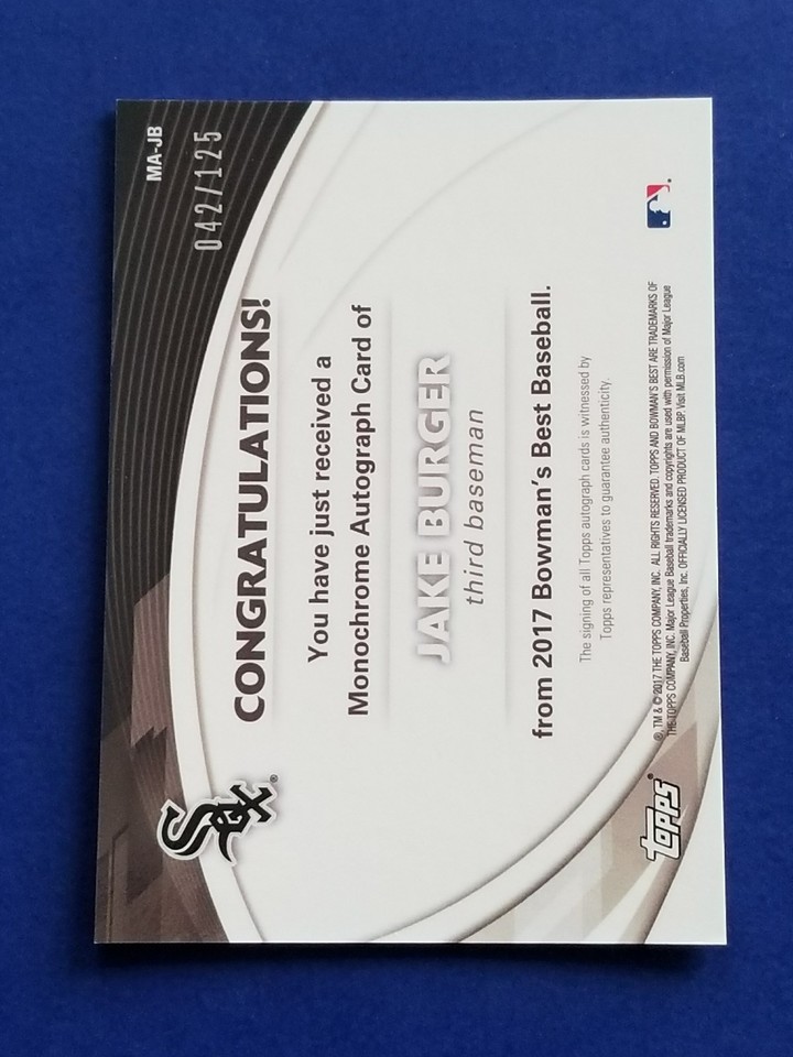 Jake Burger - 2017 Bowman's Best Monochrome Autograph #42/125 | eBay