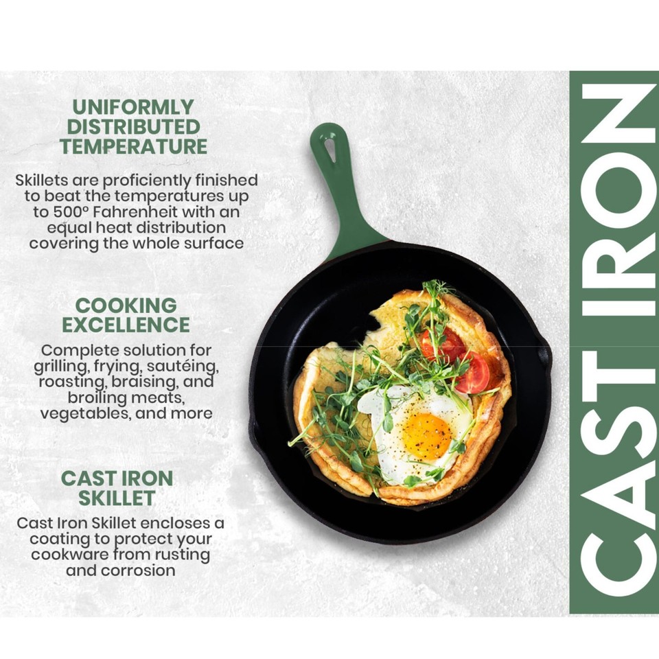 Utopia Kitchen Saute Fry Pan Pre-Seasoned Cast Iron Skillet Safe Grill ...
