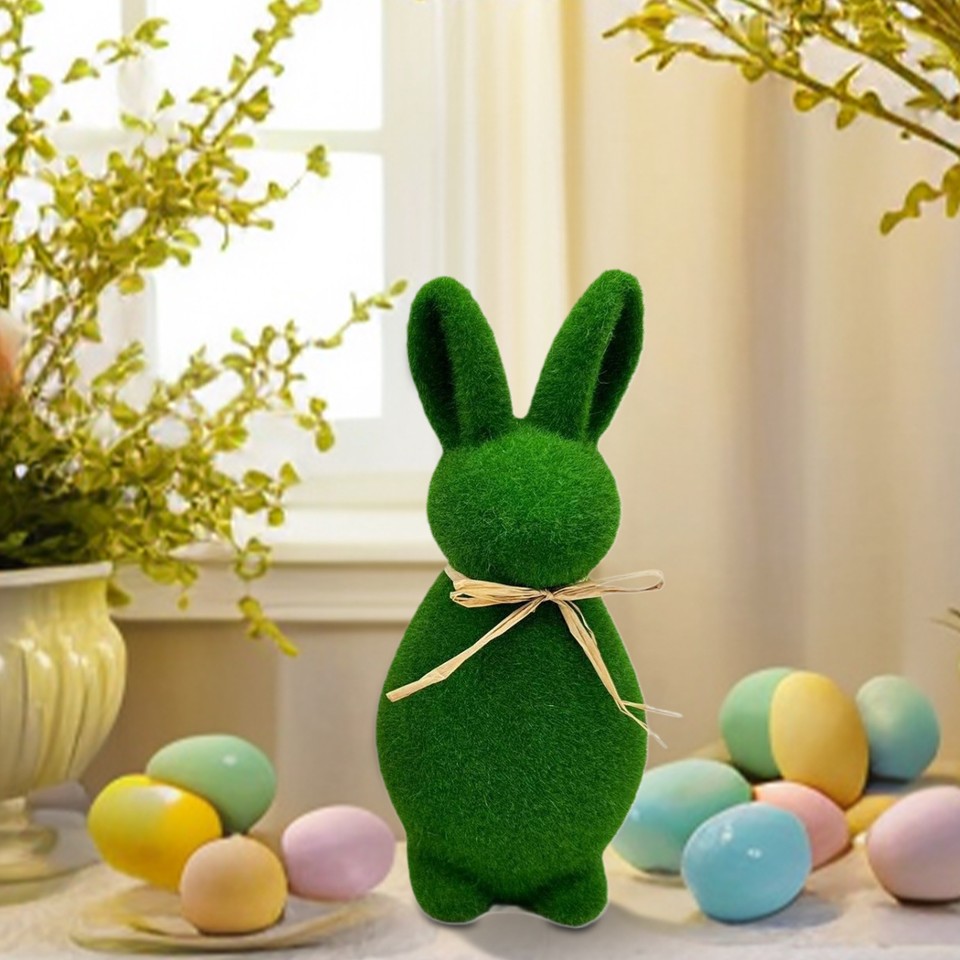 Easter Bunny Decorations, Flocking Moss Bunny Figurine, Easter Rabbit ...
