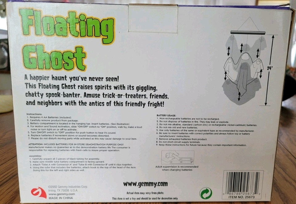 Gemmy Floating Ghost Motion Activated Animated Halloween Prop Vintage ...