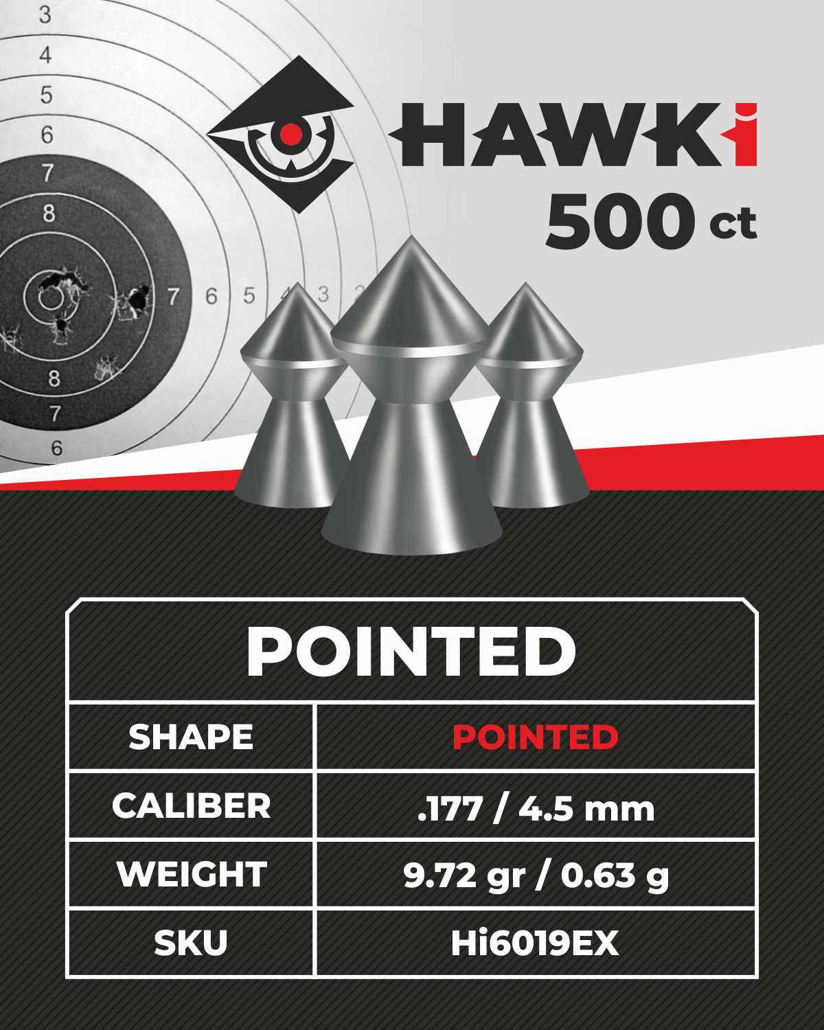 Hawki Airgun Pellets .177 / 4.5mm Caliber 9.72gr /0.63 g 500 ct ...