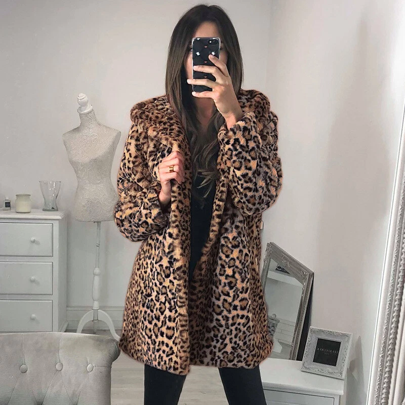 Canadian Classic Hooded Parka Coat In Leopard Faux Fur