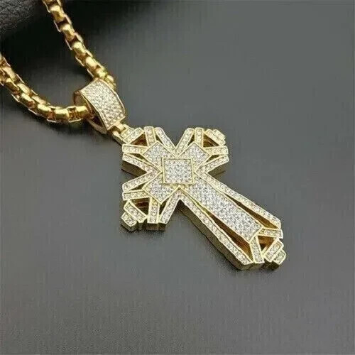 Cross Men Pendant No Chain 2.60Ct Round Simulated Diamond 14K Yellow ...