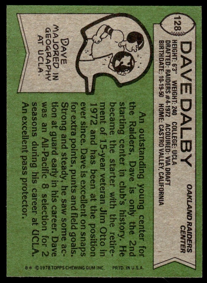 1978 TOPPS DAVE DALBY B OAKLAND RAIDERS #128 | eBay