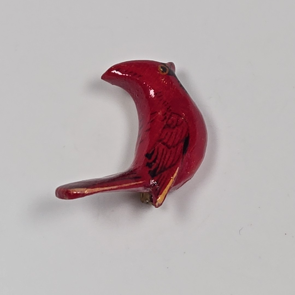 Vintage Wooden Hand Made Red Cardinal Bird Lapel Small Brooch Pin 1-1/2 ...