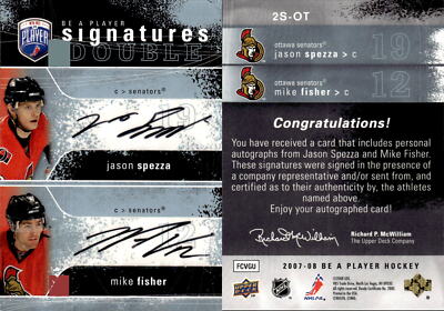 2007-08 Be A Player Signatures Duals #2SOT Jason Spezza Mike Fisher ...