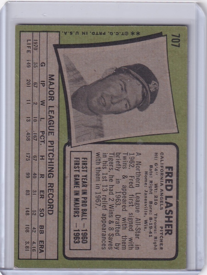 1971 Topps Baseball #707 Fred Lasher - California Angels | eBay