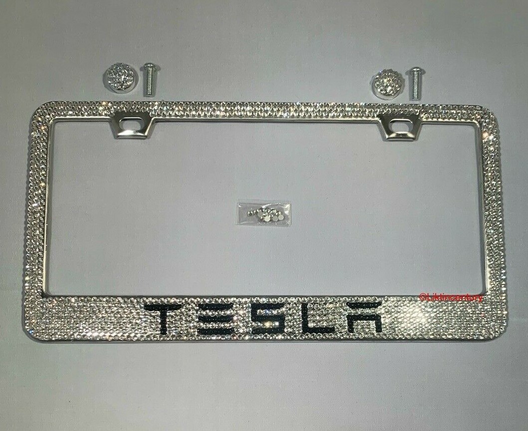 Tesla Bling Bling Diamond Frame Custom Rhinestone Metal License Plate ...