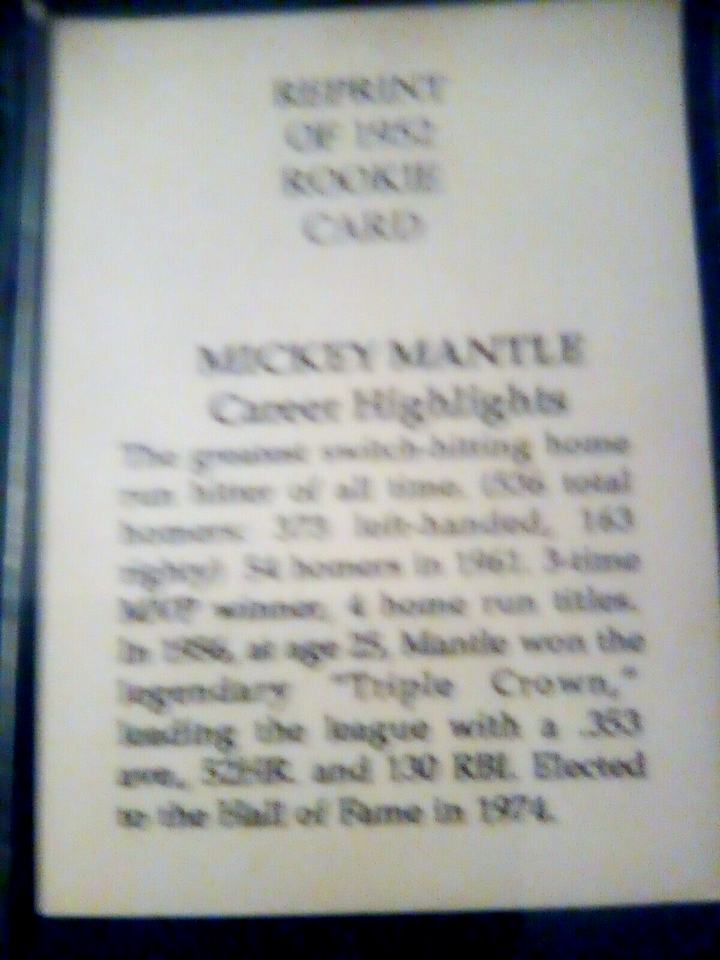 Mickey Mantle reprint rookie baseball card | eBay