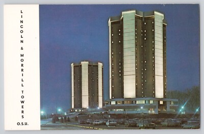 Lincoln & Morrill Towers Night View Chrome Postcard OSU 1960s Early ...