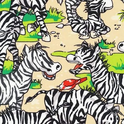 Zany Zoo Zebras Cute Beige 100% Cotton Fabric by The Yard | eBay