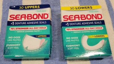 NIB! 2 Packs Sea-Bond Adhesive Denture Seals, 30ct- 1 box Uppers, 1 ...