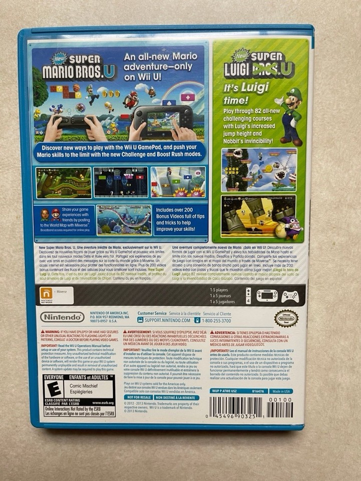 New Super Mario Bros. U +New Super Luigi U For Nintendo Wii U *COMPLETE ...