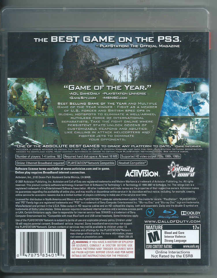 ️ Call of Duty 4: Modern Warfare- GOTYE (PlayStation 3, PS3, 2007 w ...