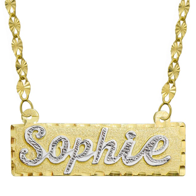14k Two Tone Gold Personalized Name Plate Necklace Style 2 Ebay