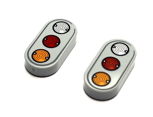 LEGO 2x Tile Round 1 x 2 Oval Orange, Red, & Silver Lights Pattern ...