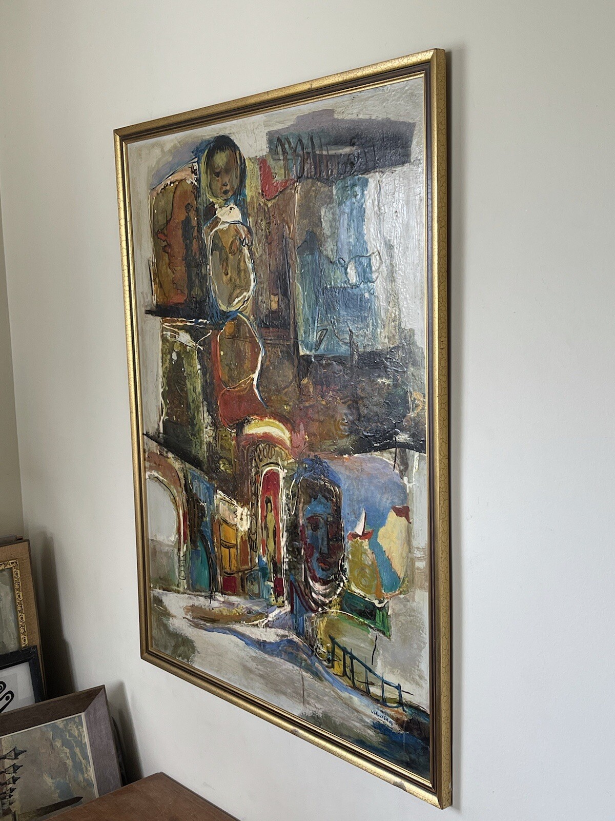 LEON SAULTER ANTIQUE MODERN ABSTRACT EXPRESSIONIST OIL PAINTING OLD ...