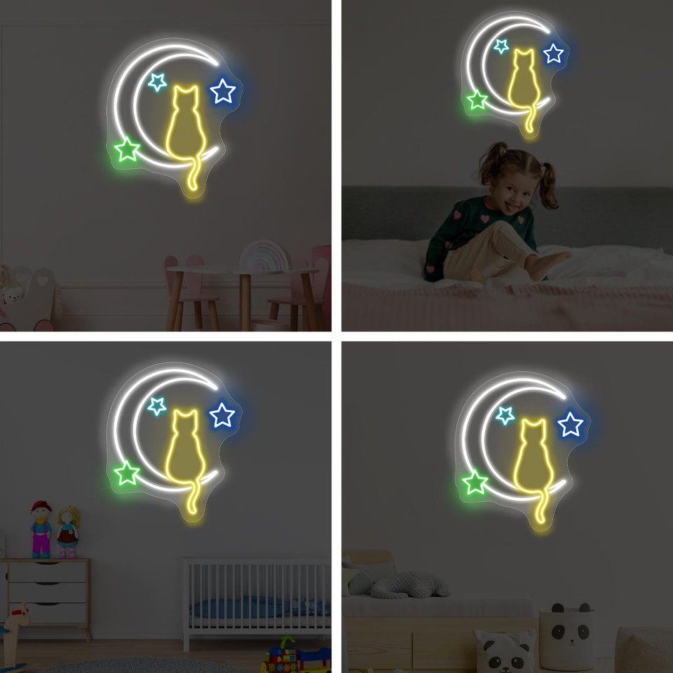 Moon Cat Neon Signs for Wall Decor LED Light Sign for Preppy Room Decor ...