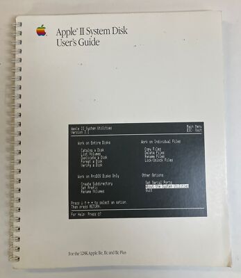 Apple II System Disk Users Guide Spiral Bound for 128K Apple IIe IIc ...