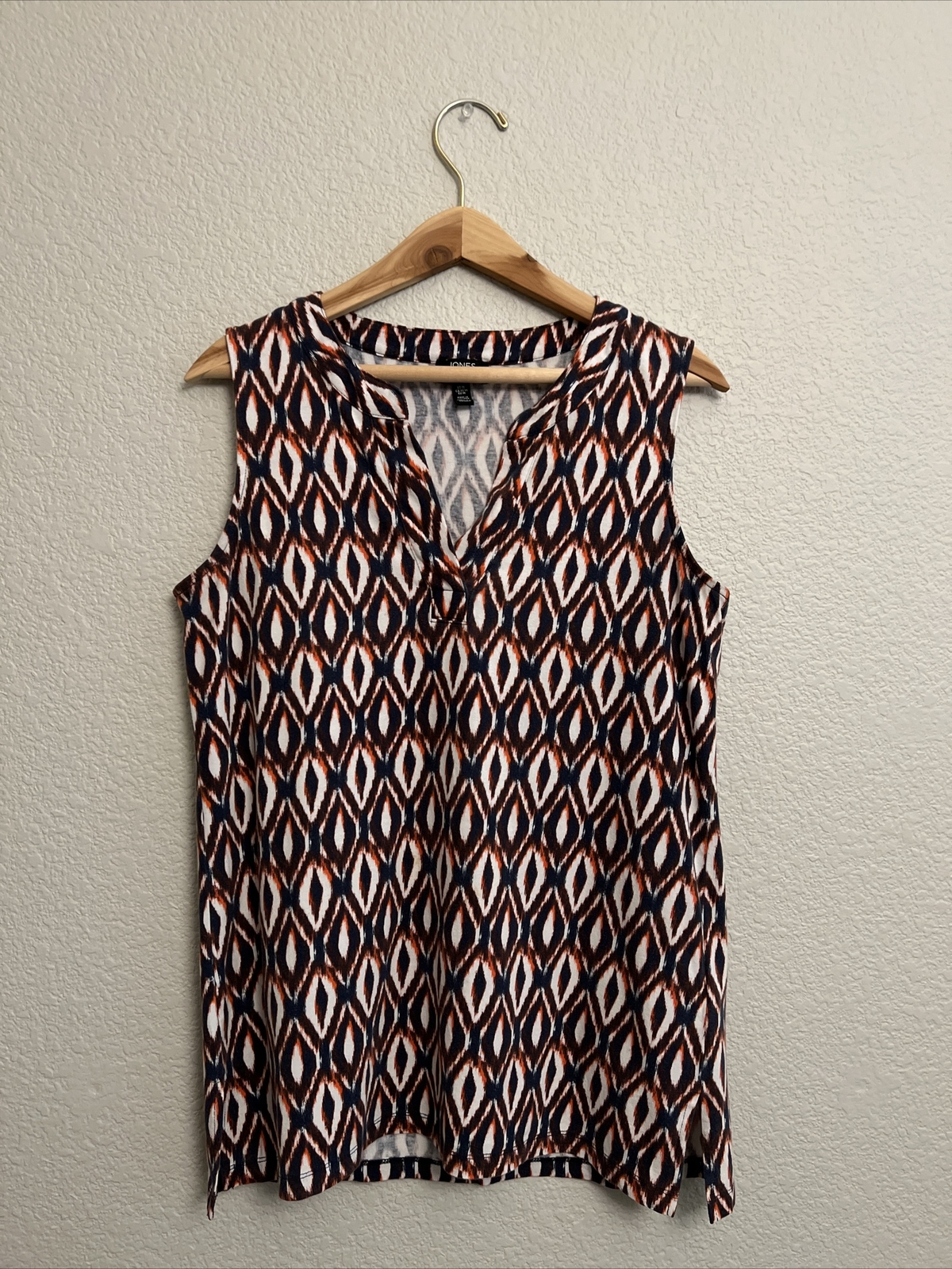 Jones New York Sleeveless Boho Tunic Top Shirt Blouse Splint Neck Sz M ...