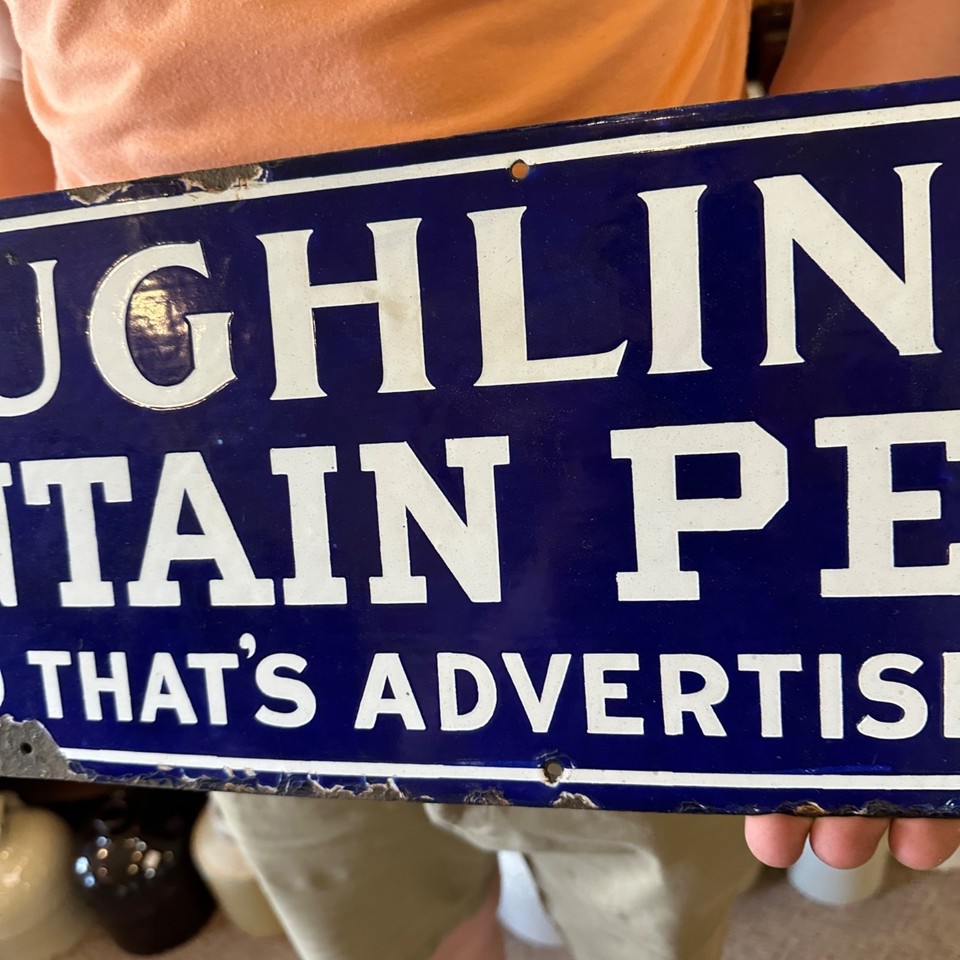 RARE Vintage 1920s Laughlin Fountain Pen Porcelain Advertising Sign | eBay