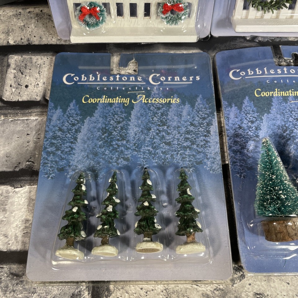 4 Cobblestone Corners Collectibles Fence Trees for Christmas Village ...