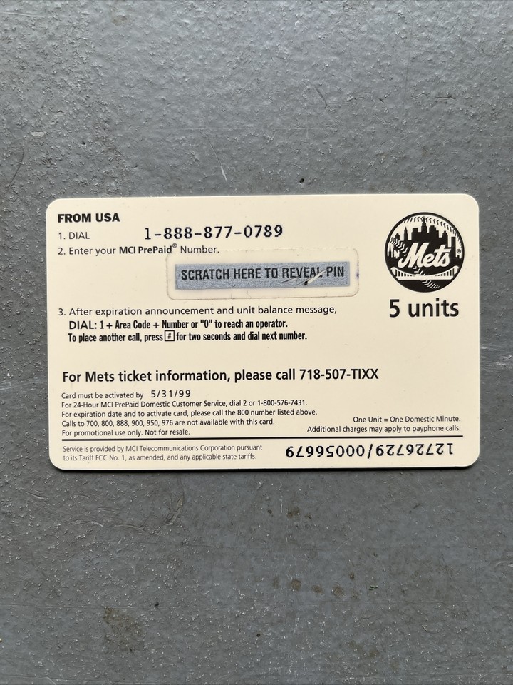 NY Mets Shea Stadium 'Show Up at Shea" MCI Phone Unused Calling Card ...