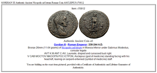 GORDIAN III Authentic Ancient Nicopolis ad Istrum Roman Coin ASCLEPIUS ...