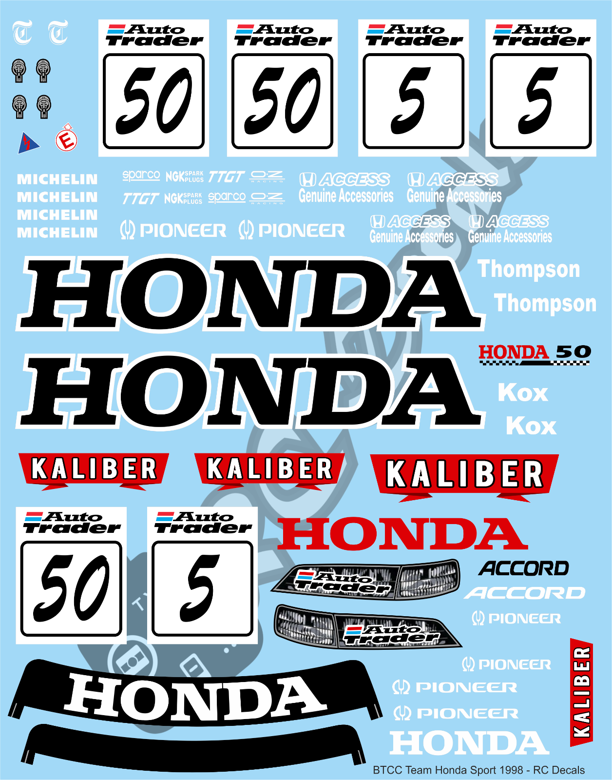 1/10 Touring Car Sticker Set BTCC Team Honda 1998 -Xray VBR PR Racing ...
