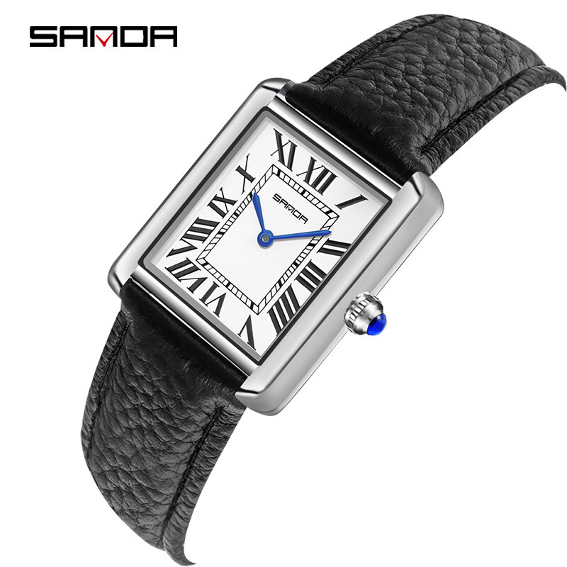 Sanda Quartz Watch Roman Scale Leather Strap Couple Waterproof Men ...