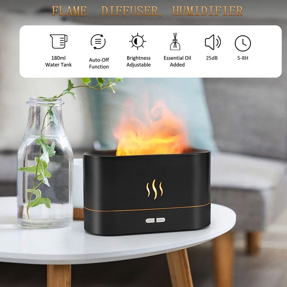Diffuser with Flame Light Effect 180ml Simulation Flame Aroma Diffuser ...