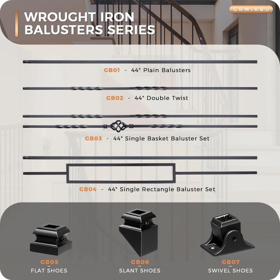 12Pack Wrought Iron Balusters 44 Inches Deck Balusters Combine 1/2" Square Pl... | eBay