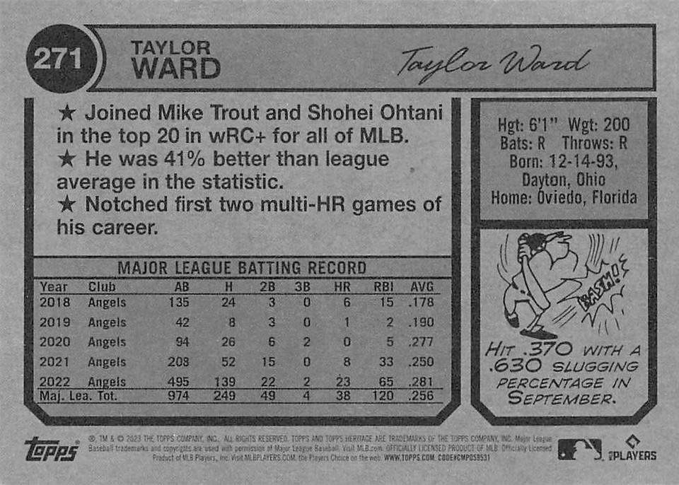 Taylor Ward 2023 Topps Heritage Baseball card Base #271 Los Angeles ...