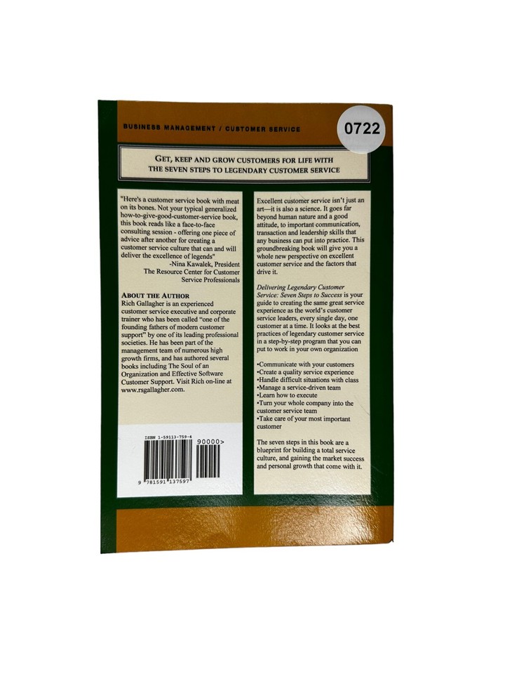 Delivering Legendary Customer Service by Richard Gallagher (2005 ...
