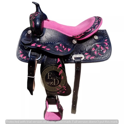Western Barrel Pleasure Leather Horse Saddle Full Tack Set. Size-10"-18 ...