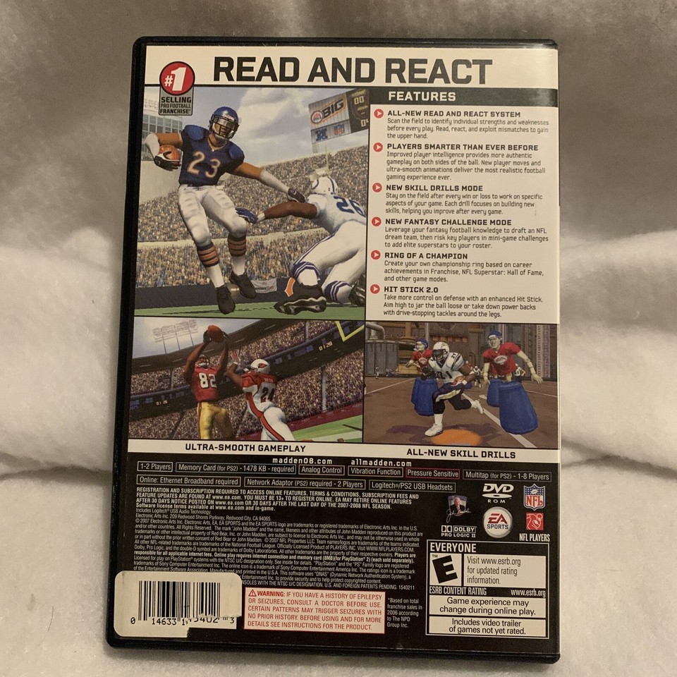 Madden NFL 08 (Sony PlayStation 2, 2007) Complete PS2 Game w/ Manual ...