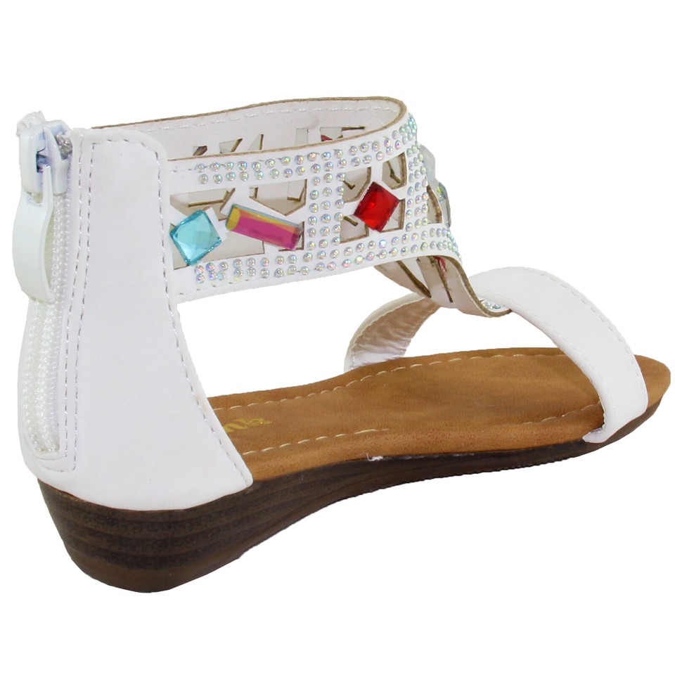 New girl's kids back zipper sandals white color rhinestones gladiator ...