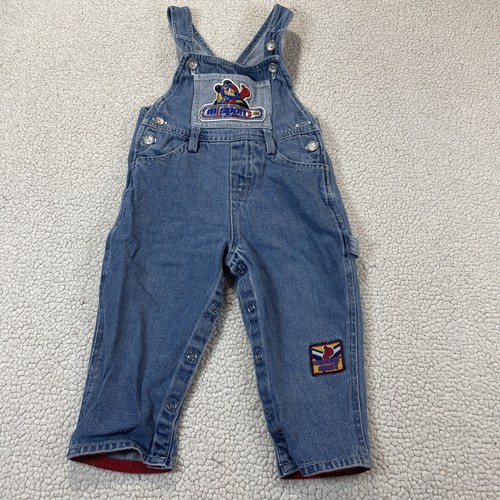 Disney Mickey Mouse Vintage Blue Denim Racing Theme Overalls Size 12 ...