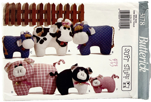 1993 Butterick Sewing Pattern 3178 Calico Cows & Prairie Pigs Animals ...