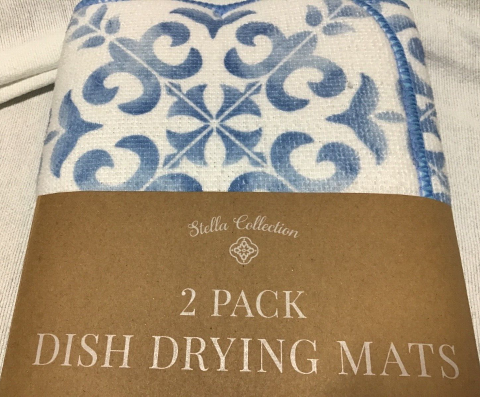 STELLA COLLECTION DRYING MATS WHITE BLUE 15 X 20 100% MICROFIBER NIP | eBay