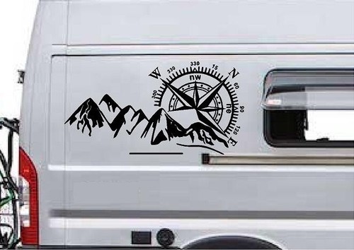 LARGE 2x MOUNTAIN COMPASS Vinyl Decals For Camper Van Caravan Sticker ...