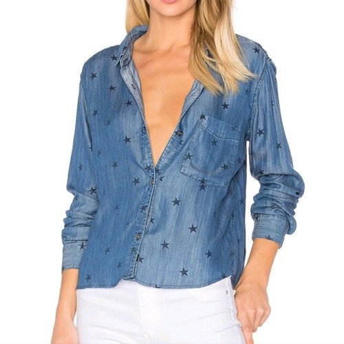 NEW Women's Rails Dana Star Print Button Down Denim Shirt Pigment Stars ...