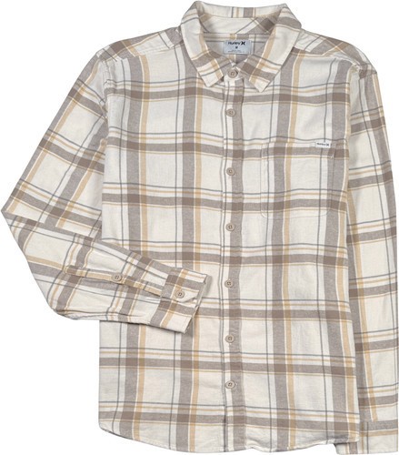 HURLEY Men's Bone White & Brown Plaid Flannel Shirt NEW Large | eBay